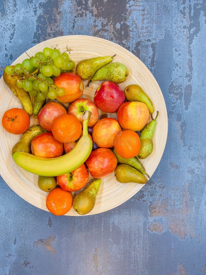 Fruits Plate with Fresh Grapes, Pears, Apples Stock Photo - Image of ...