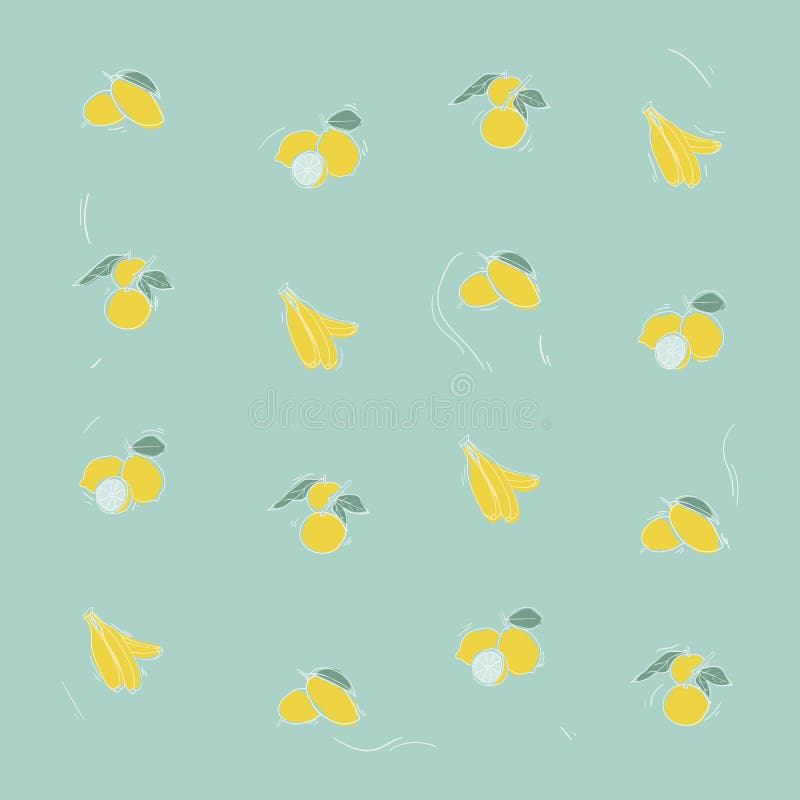 Fruits Print Pattern Background in Flat Design with Banana, Orange ...