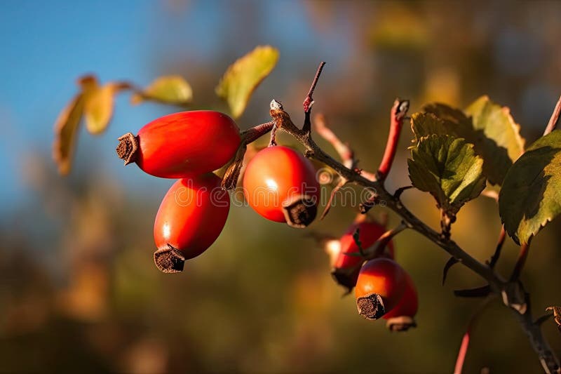 Fruits Red Autumn Nature Tree Growing Hips Rose Stock Illustration ...