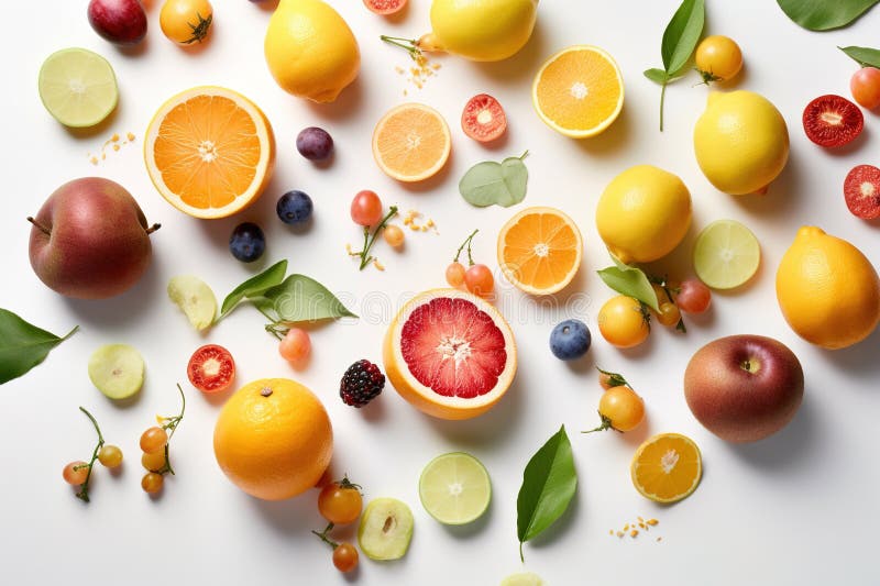 Fruits Seamless White Background Top Down View, Professional Color ...