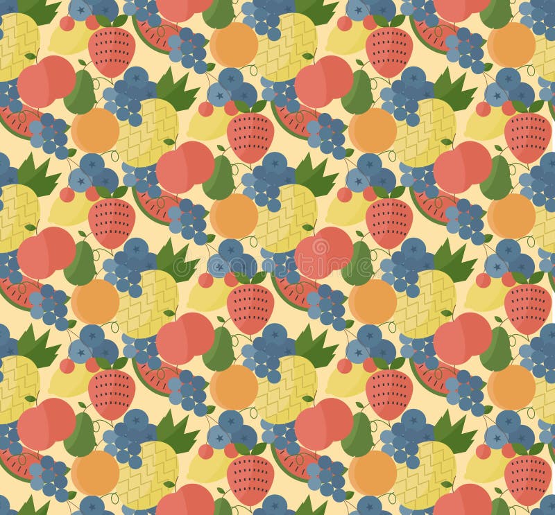 Fruits Set Pattern. Catroon Style Stock Illustration - Illustration of ...