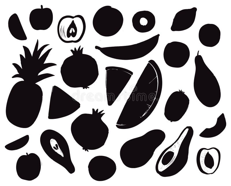 Fruits Shape Different Collection on Isolated Vector Silhouettes Stock ...