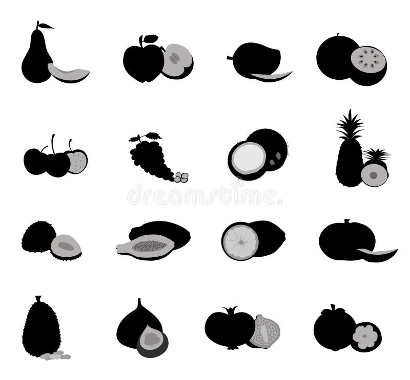 Fruits Silhouettes Food Stencils Set Stock Vector - Illustration of ...