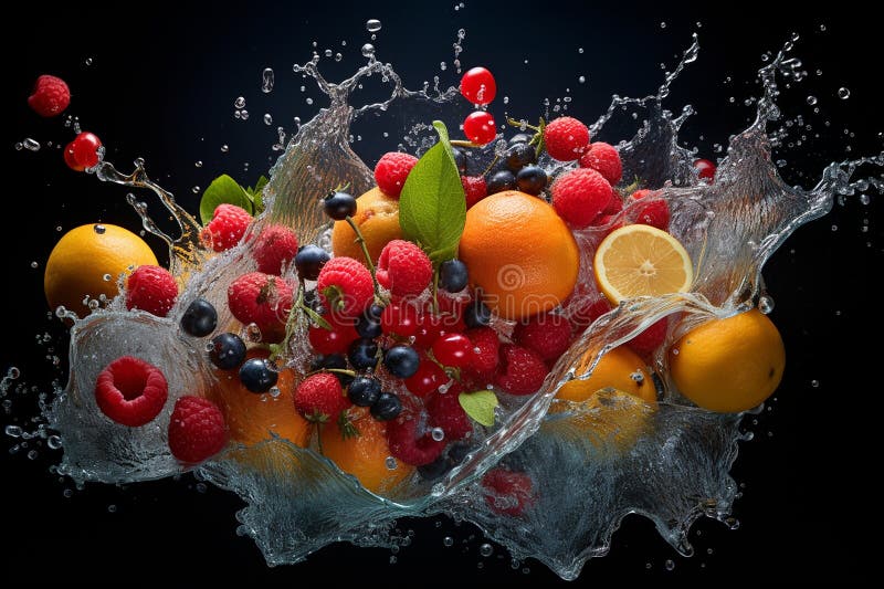 Fruits Splashing Deep into Water. Generative by Ai Stock Illustration ...