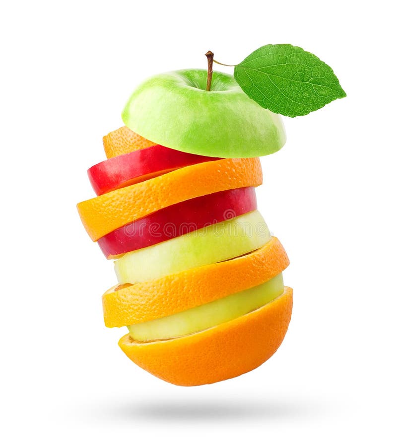 Fruits. Stack of Apple and Orange Slices on White Stock Photo - Image ...