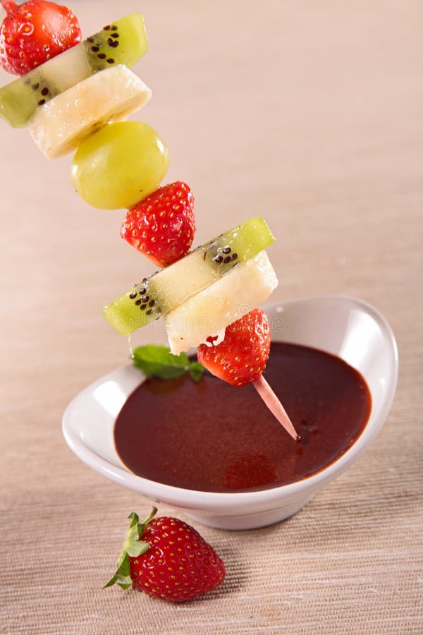 Fruits on Sticks and Chocolate Stock Photo - Image of cuisine, snack ...