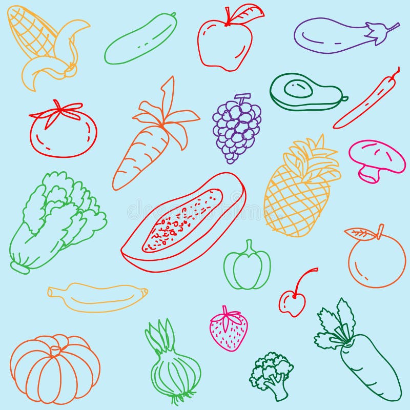 Fruits and Vegetable Seamless Pattern. a Set of Elements Drawing by ...