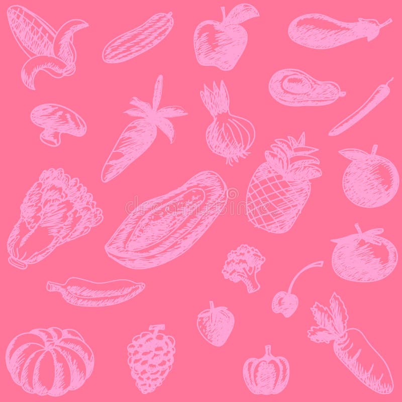 Fruits and Vegetable Seamless Pattern. a Set of Elements Drawing by ...