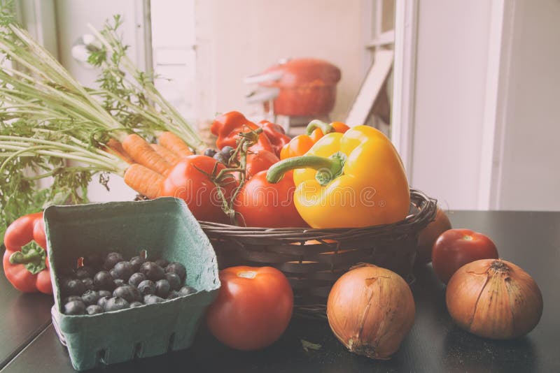 Fruits and Vegetable Table stock photo. Image of delicious - 109946212