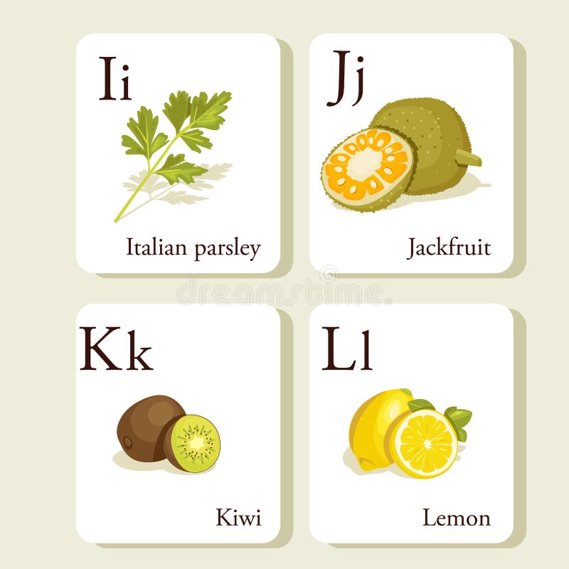 Fruits and Vegetables Alphabet Cards Stock Vector - Illustration of ...
