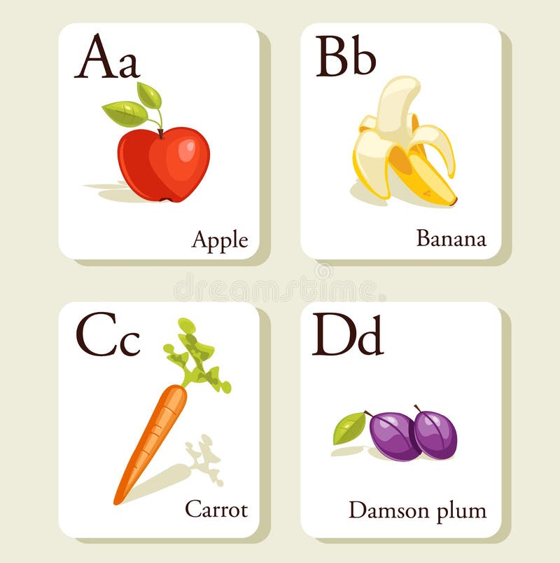 Fruits and Vegetables Alphabet Cards Stock Vector - Illustration of ...
