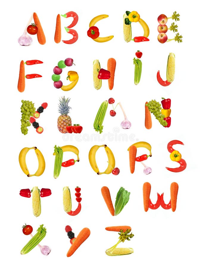 Alphabet Made Of Fruits And Vegetables Stock Photo - Image of apples ...