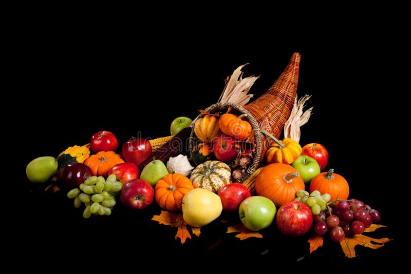 Fruits and Vegetables in a Cornucopia Stock Photo - Image of fall ...