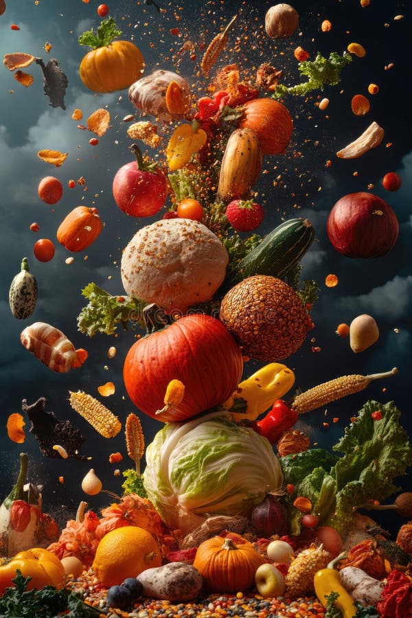 Fruits and Vegetables Falling into the Ground Stock Image - Image of ...