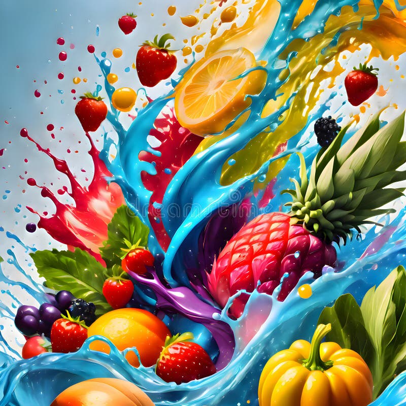 Fruits and Vegetables Falling into Water with Splash. Stock ...