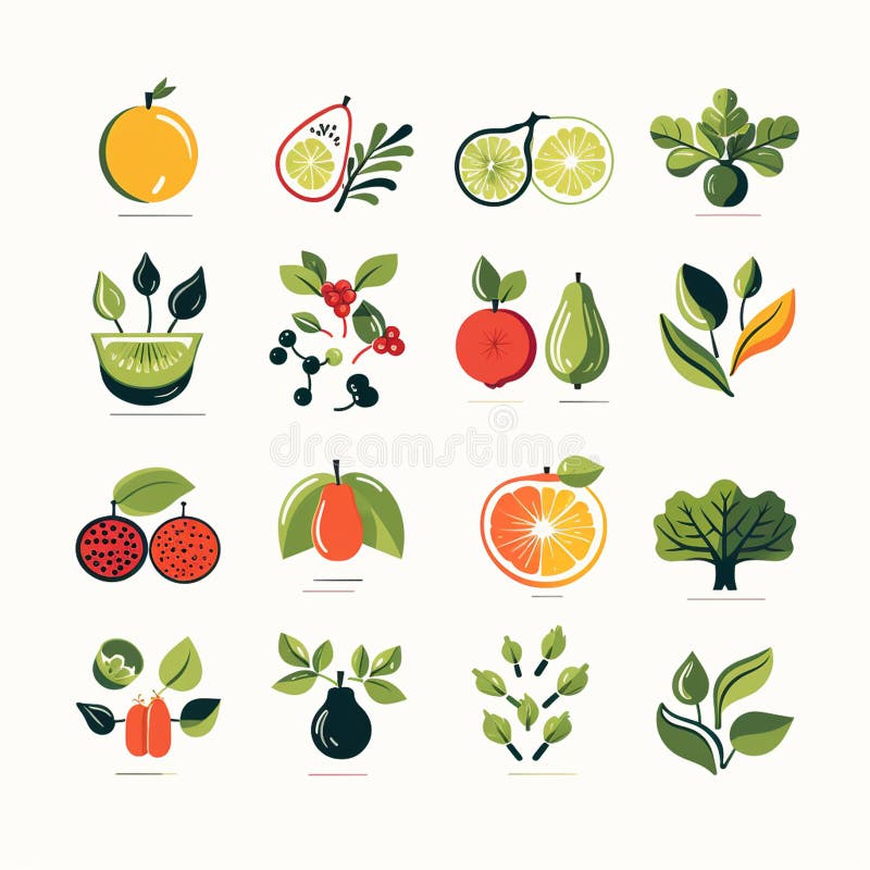 Fruits and Vegetables Icons Set. Vector Illustration in Flat Style ...