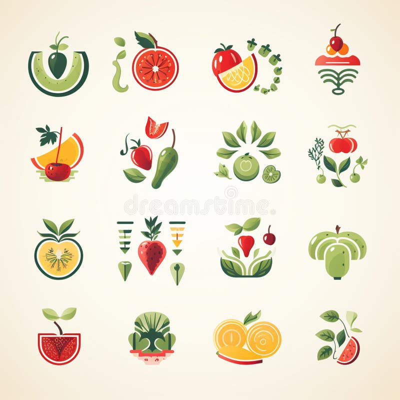 Fruits and Vegetables Icons Set. Vector Illustration in Flat Style ...