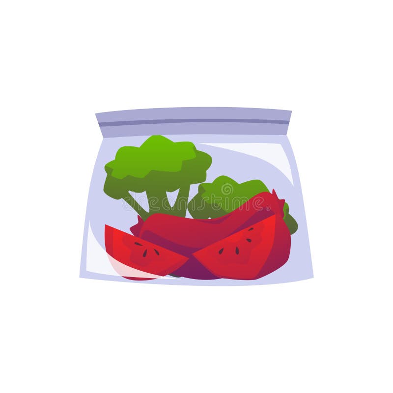 Fruits and Vegetables Packaged for Storage in Zip Bag Flat Vector ...