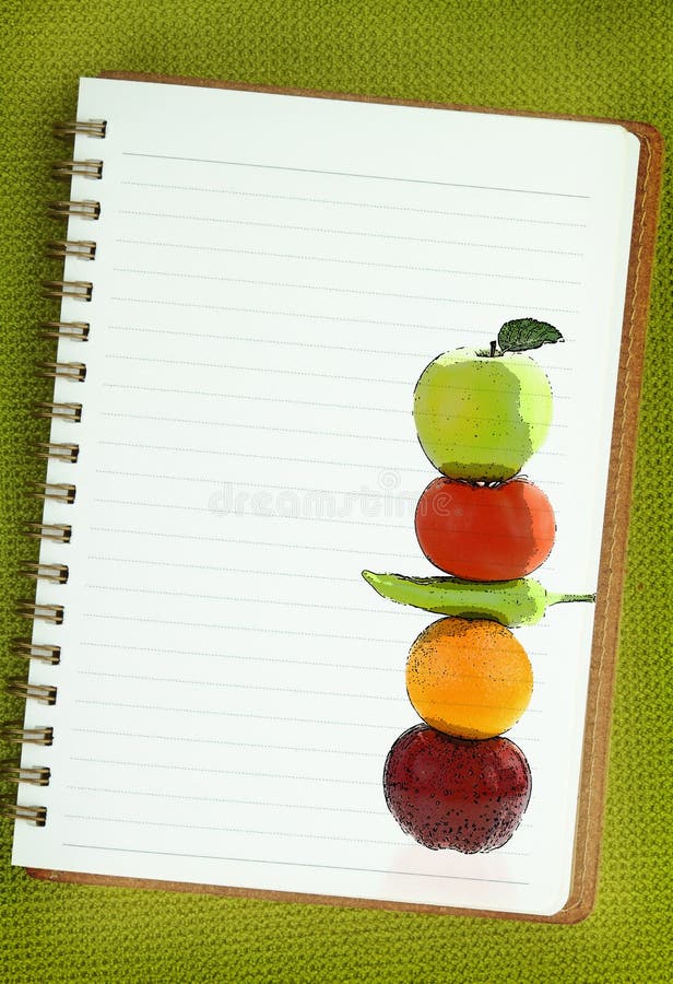 Fruits and Vegetables on Notebook Page Stock Image - Image of book ...