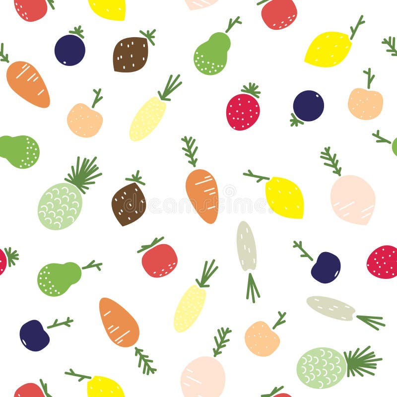 Fruits and Vegetables, Seamless Pattern Stock Vector - Illustration of ...