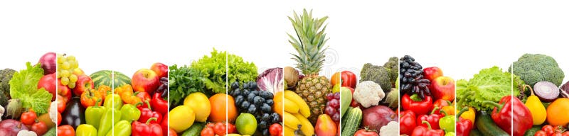 Fruits, Vegetables Separated Vertical Lines Isolated on White Stock ...