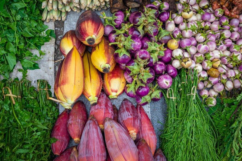 Fruits and Vegetables on a Street Market, Laos Stock Photo - Image of ...