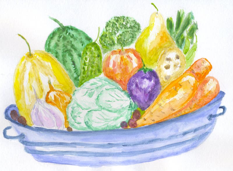 Fruits and Vegetables in Vase Stock Illustration - Illustration of ...