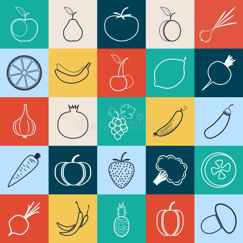 Fruits and Vegetables Flat Vector Icons Stock Vector - Illustration of ... Fruits and Vegetables Flat Vector Icons Stock Vector - Illustration of ...