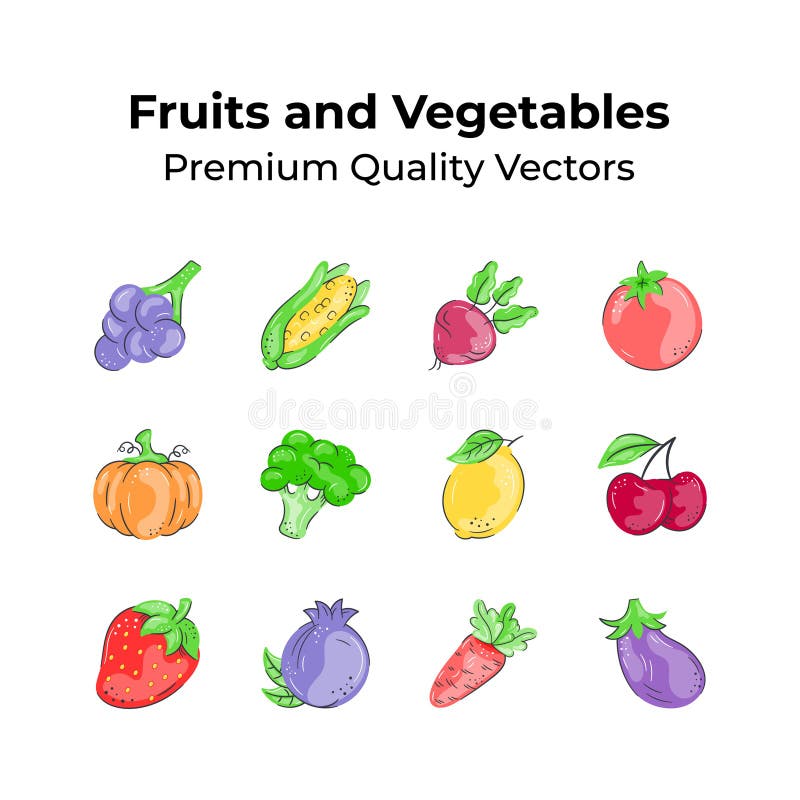 Fruits and Vegetables Vectors, Healthy and Organic Fresh Fruits and ...