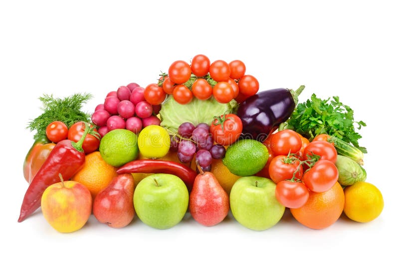 Fruits and Vegetables on a White Background. Stock Image - Image of ...
