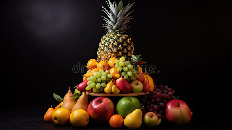 Fruits Were Placed Together in a Basket, Forming a Pyramid Stock ...