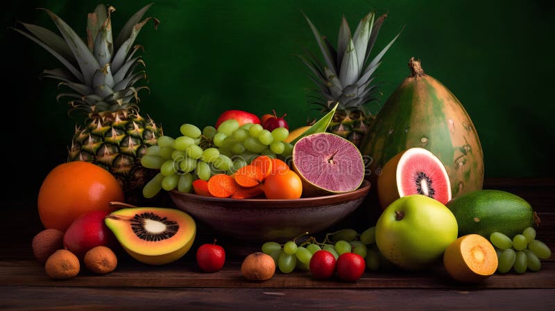 Fruits Were Placed on a Wooden Table. Shot in a Studio Stock ...