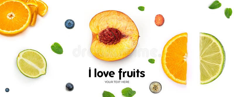 Fruits On White Background. Long Header Banner Format. Panorama Website ...