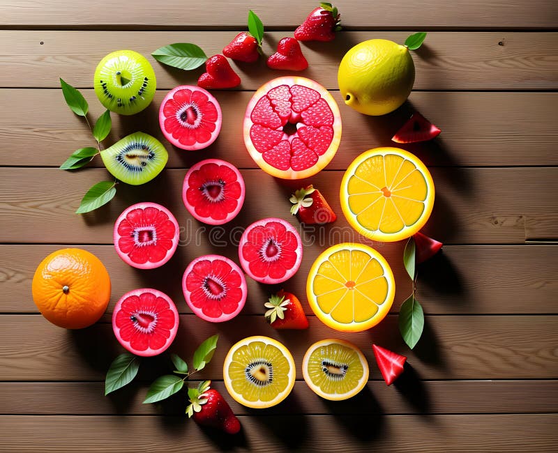 Fruits on a Wooden Table Seen from Above Stock Illustration ...