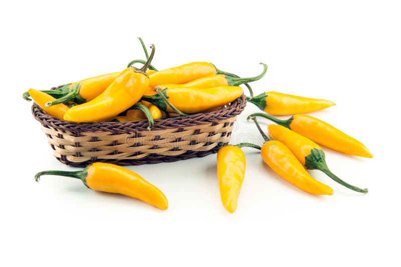 Fruits of Yellow Fresh Chilli Pepper in a Basket Stock Image - Image of ...
