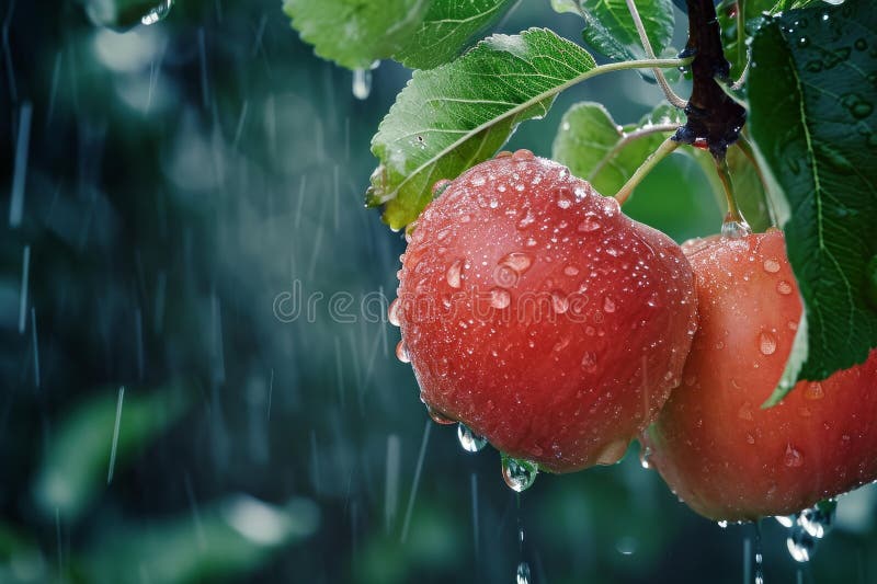 Fruity Apple Rain Shot. Generate Ai Stock Photo - Image of nature, tree ...