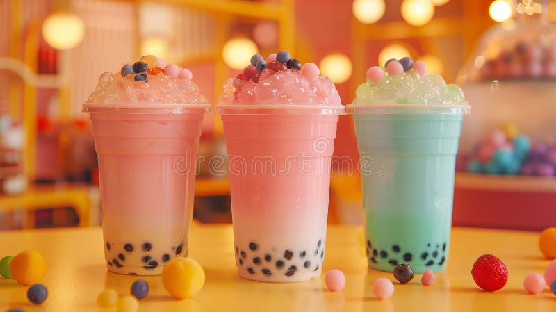 Fruity Bubble Tea with Boba and Toppings Closeup Image, Ai Generated ...