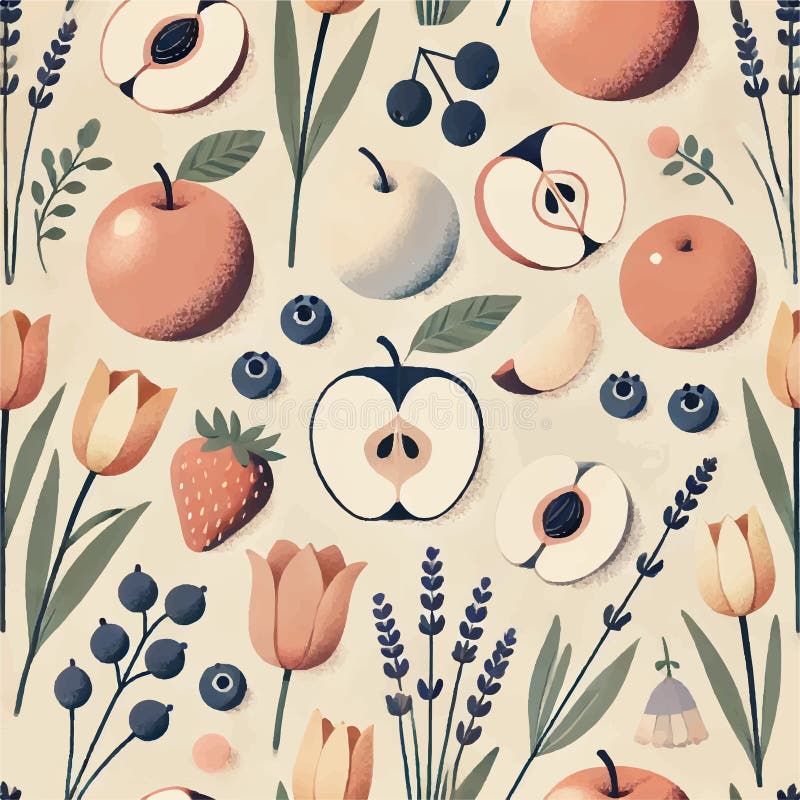 Fruity Fleurs Print Design in Vector Stock Vector - Illustration of ...