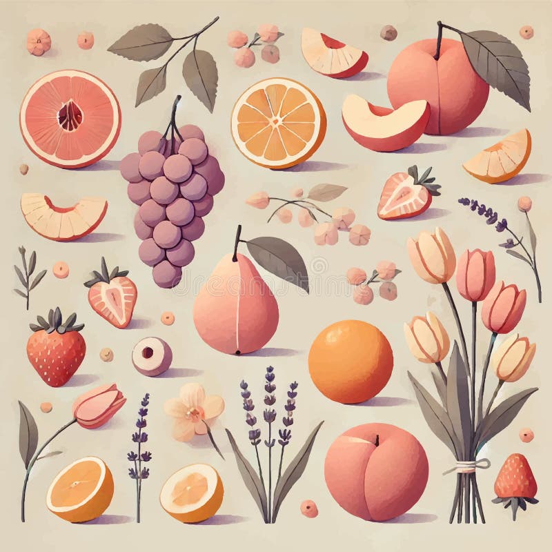Fruity Floral Background Print Design in Vector Stock Vector ...