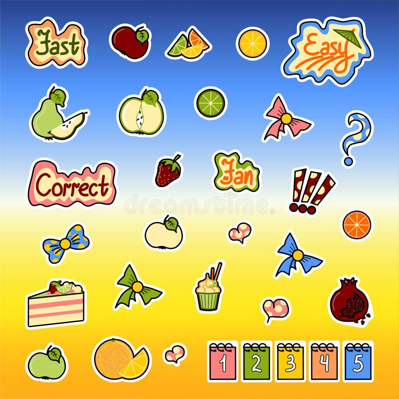 Fruity Fun Sticker Pack stock vector. Illustration of cupcake - 331513902