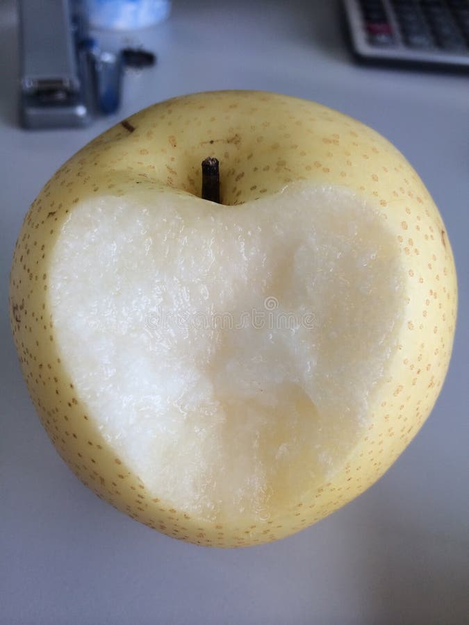 Fruity Heart Shaped Bite in a Japanese Pear Fruit Stock Image - Image ...