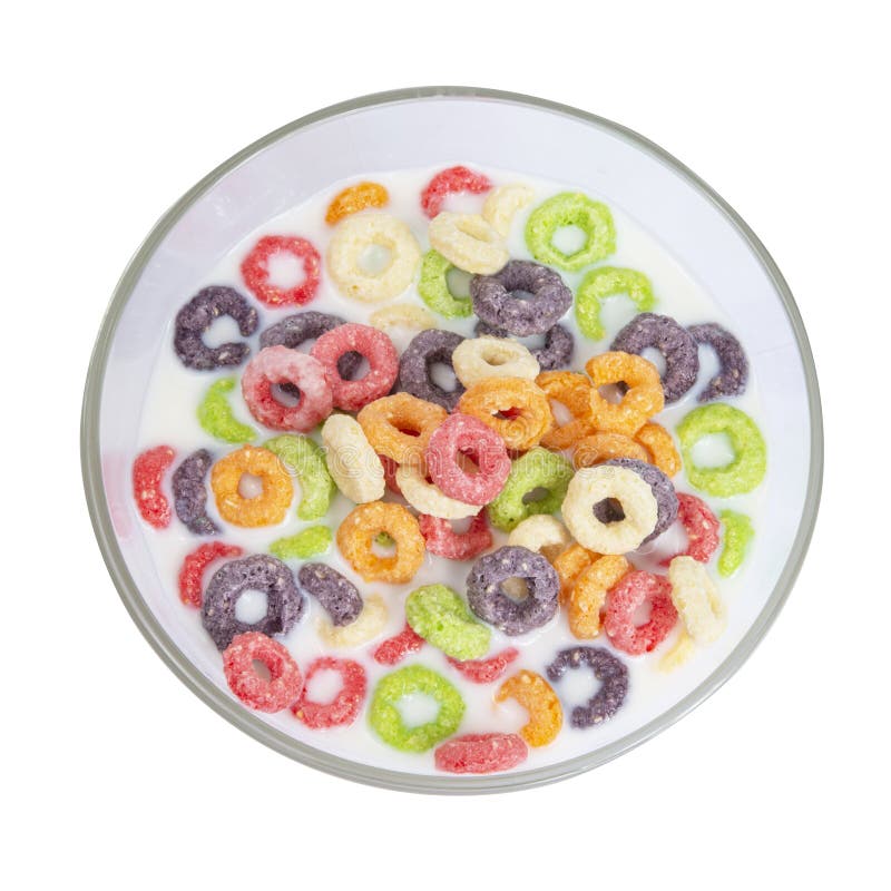 Fruity Loops Cereal Rings Breakfast with Milk Isolated on the White ...