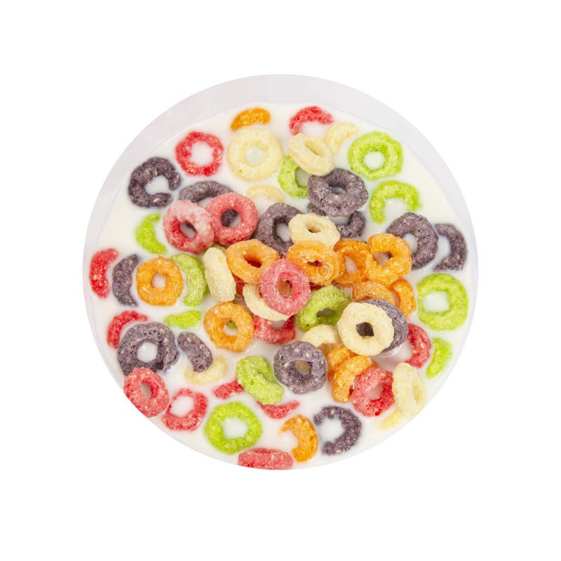 Fruity Loops Cereal Rings Breakfast with Milk Isolated on the White ...