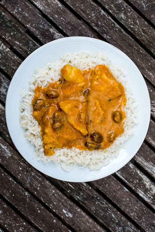 Fruity Mild Chicken Curry with Boiled Rice Stock Photo - Image of meat ...