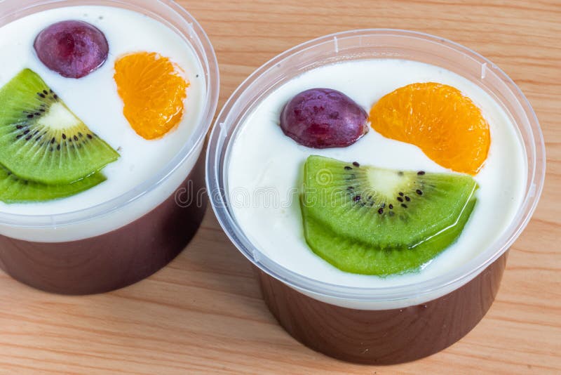 Fruity Milk Pudding, Sweet Chocolate Silk Pudding Dessert with Fruit ...