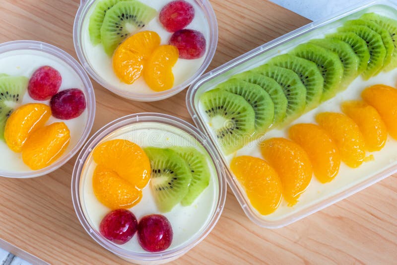 Fruity Milk Pudding, Sweet Vanilla Silk Pudding Dessert with Fruit ...