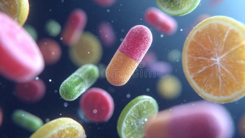 Fruity Vitamin Capsules with Citrus Stock Image - Image of medical ...