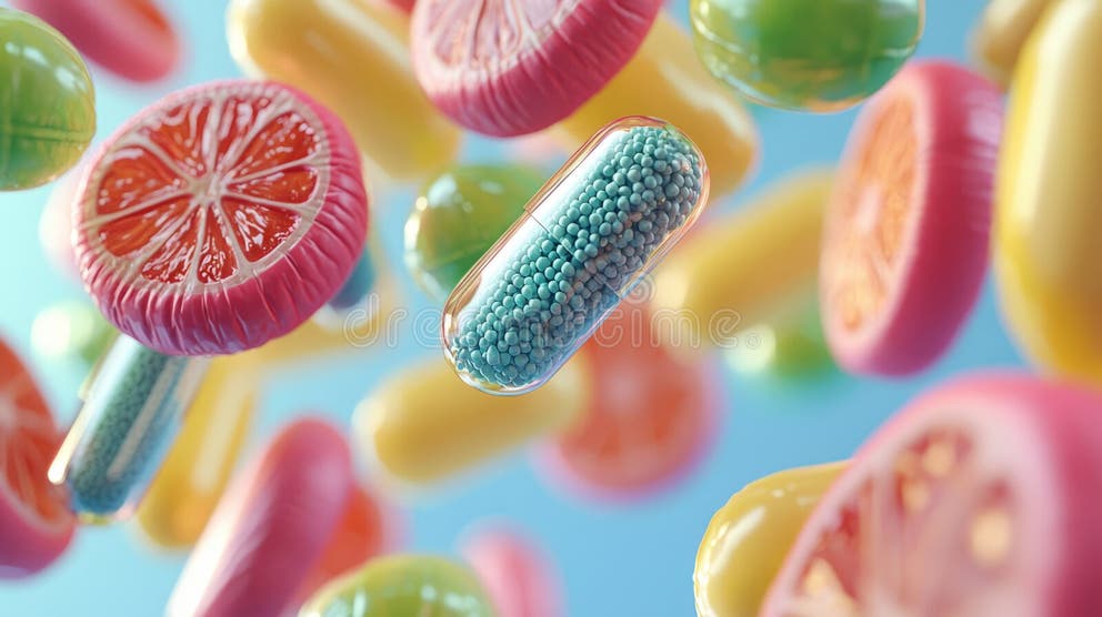 Fruity Vitamin Capsules with Citrus Stock Photo - Image of supplement ...