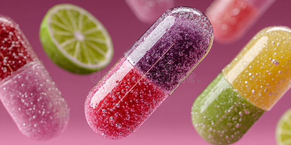 Fruity Vitamin Capsules with Citrus Stock Image - Image of lemon, blue ...