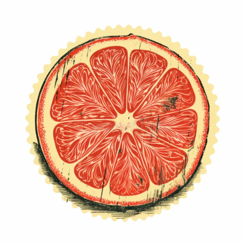 Fruity Woodcut-inspired Grapefruit Slice Illustration with Rustic ...